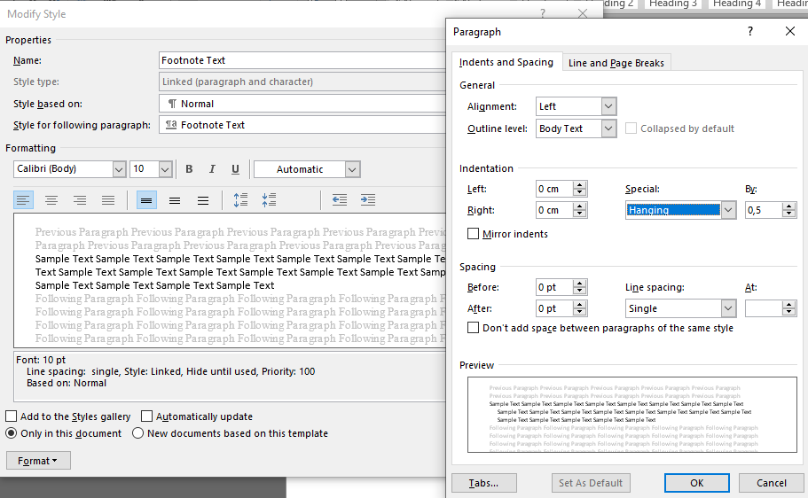 Indenting footnotes with space between the number and the text ...