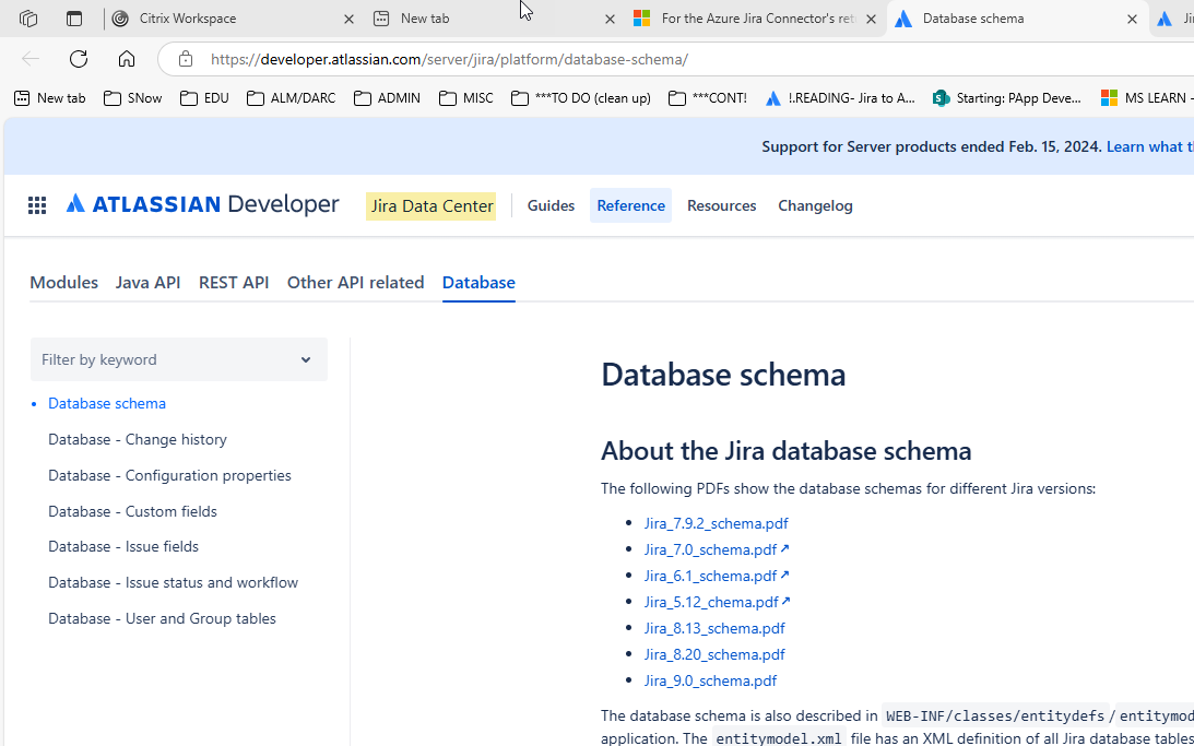 For the Azure Jira Connector's returned 'tables' list, is there a Database Schema diagram ...