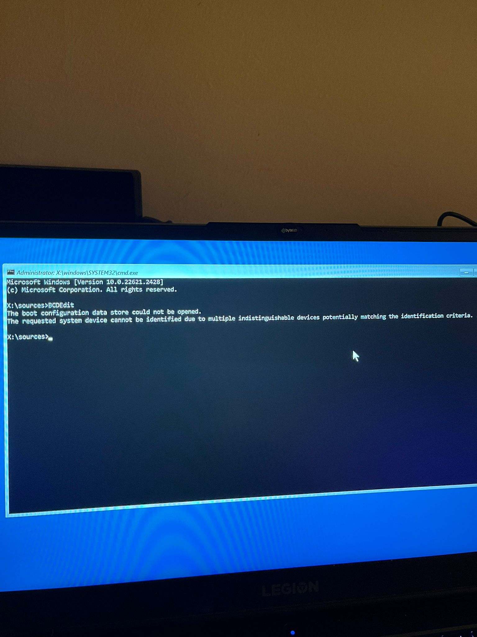 The boot configuration data store could not be opened. The requested ...