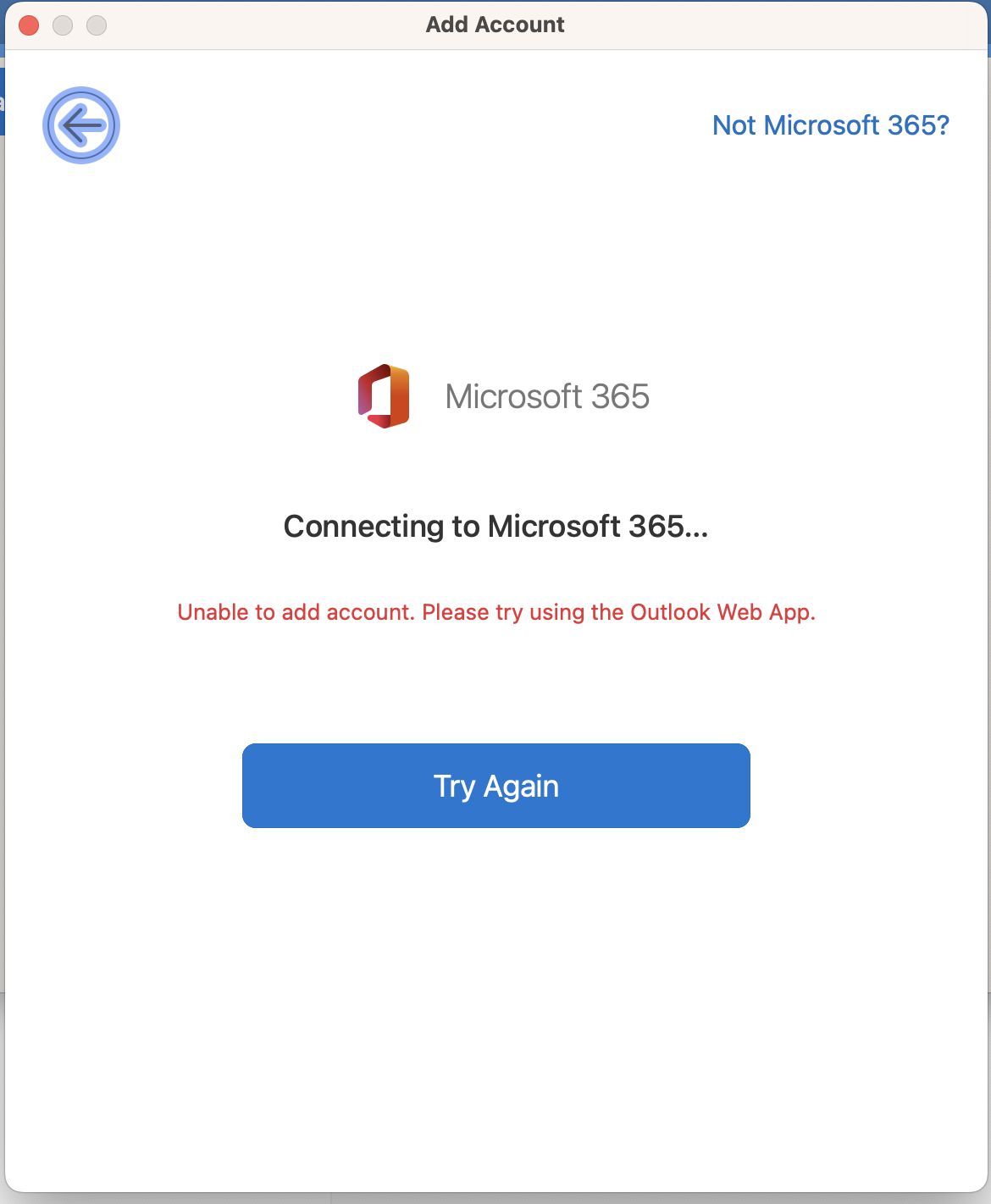 Unable to add account. Please try using the Outlook Web App - Microsoft Q&A Unable to add account. Please try using the Outlook Web App - Microsoft Q&A