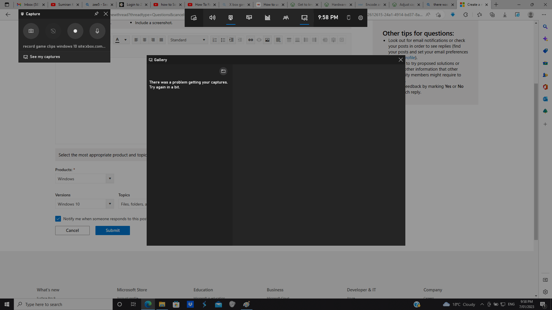 There was problem getting your captures try again in a bit,,I cannot access my captures on ...