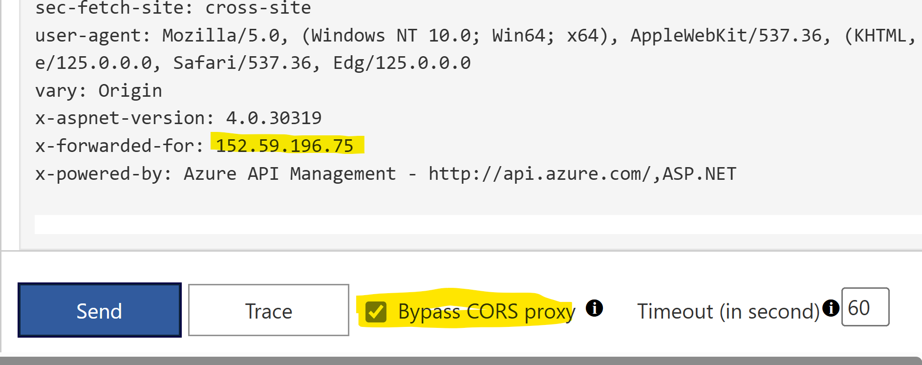 Calling Api From Azure Portal Apim Test Add An Unknown Azure Pub Ip To X Forwarded For