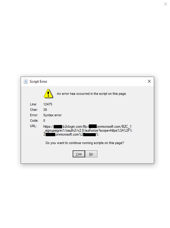 Error in javascript when authenticating with Azure AD B2C, using MSAL ... Error in javascript when authenticating with Azure AD B2C, using MSAL ...