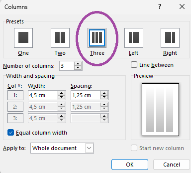 Missing Columns in View\Print Layout mode = I have a document that has 3 columns but only 2 are ...