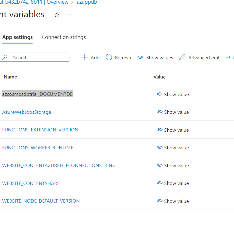 Cosmos Db Connection Configuration Cosmosdb Does Not Exist Make Sure That It Is A Defined App