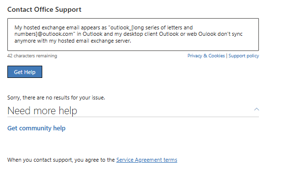 My hosted exchange email appears as "outlook_[long series of letters ...