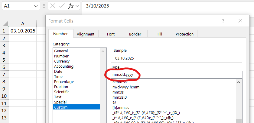 In an excel table, how to convert a column containing dates in a dd.mm ...