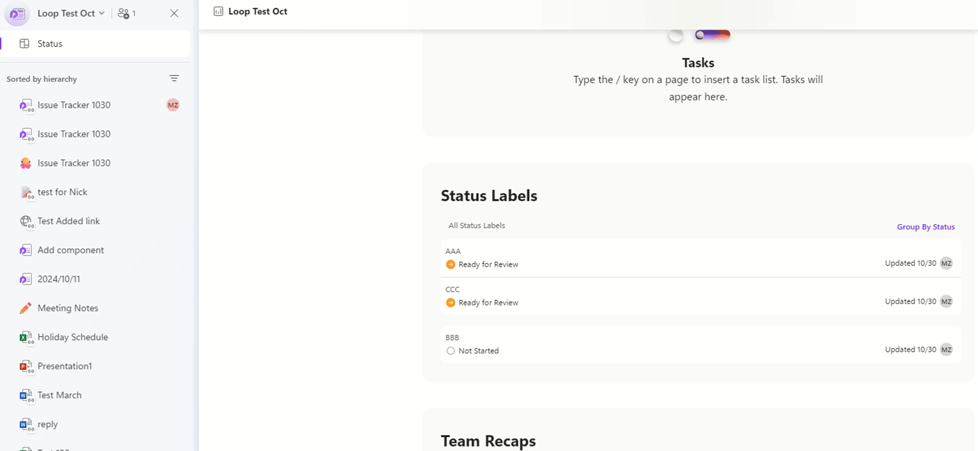 Issue with Automatic Updates for Status page in Microsoft Loop ...