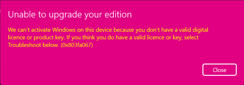 Windows Activation Error Codes (0x803FA067) And (0x8007232B) On ...