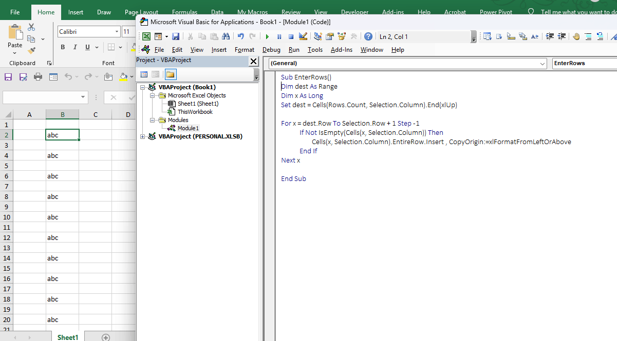 in VBA, how do I repeat inserting rows above the active cell? - Microsoft Q&A