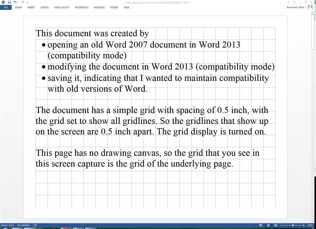How can I get a floating grid in a drawing canvas in Word 2013 ...