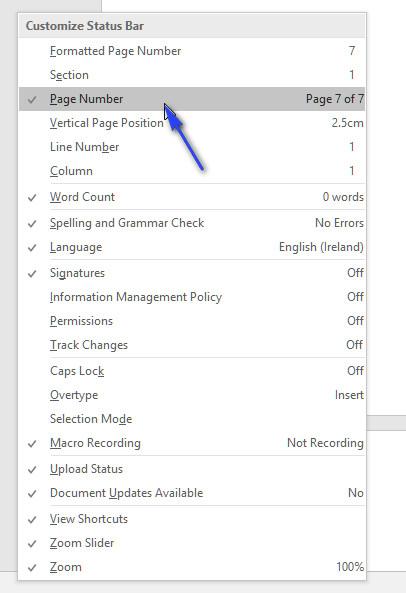 Status bar at bottom of page in Word 2016 - Microsoft Q&A
