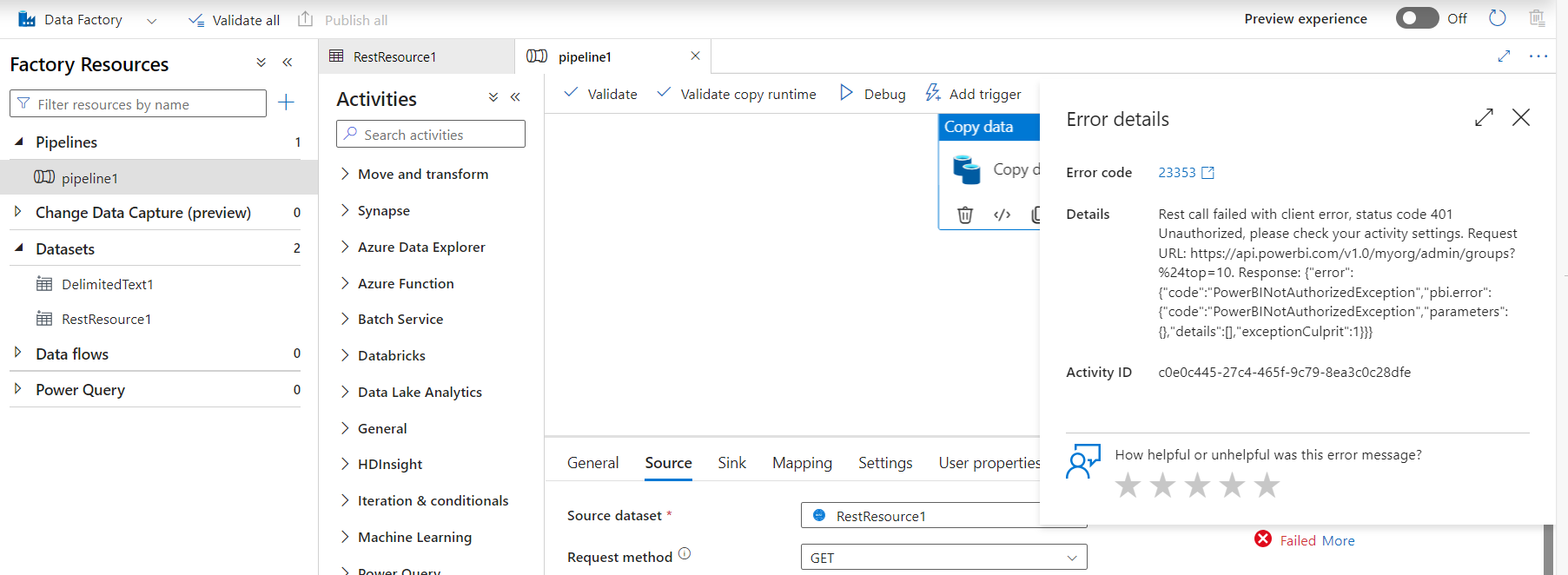 Issue while connecting to the REST API using ADF. Working in POSTMAN ... Issue while connecting to the REST API using ADF. Working in POSTMAN ...