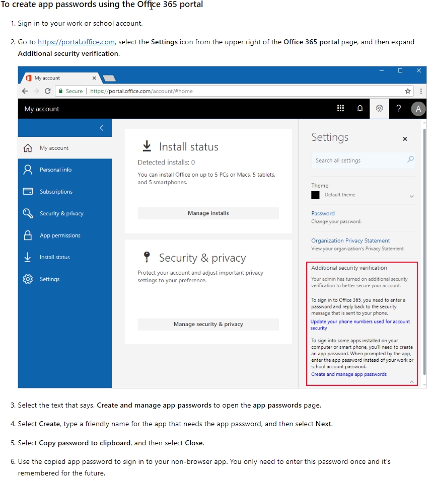 how to create app-password and two way authentication in office 365 ...