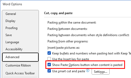 Problem with MS word Paste Options bubble is in the way. - Microsoft Q&A