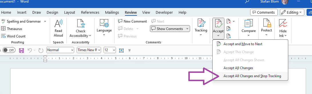 How can I remove all formatting/edit red marks when printing a document ...
