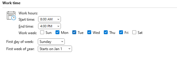 Outlook calendar work time not displaying set work time - Microsoft Q&A