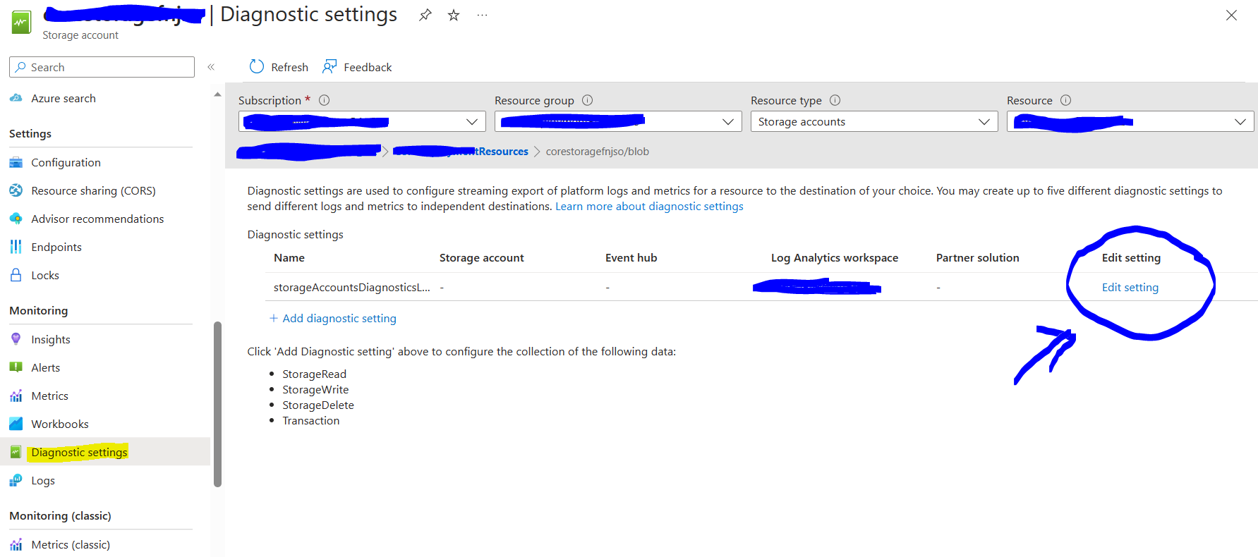 powershell-check if the required diagnostics settings are enabled for storage accounts ...