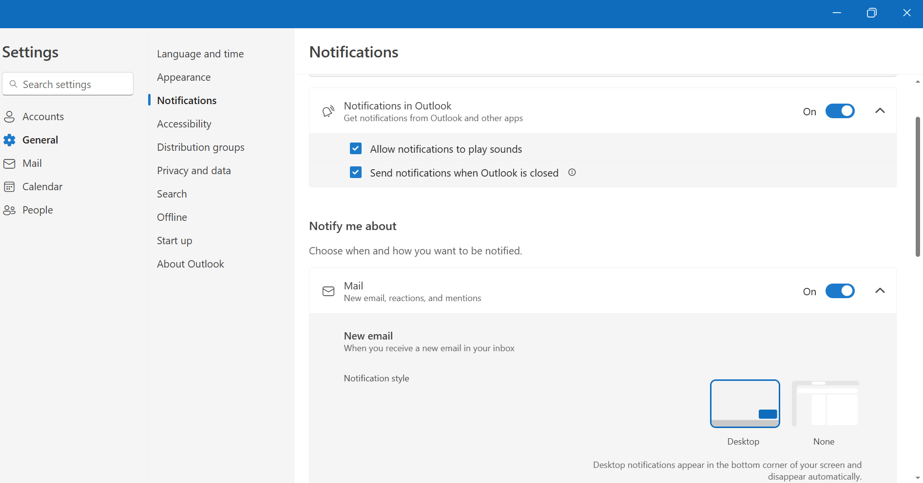 Why my new outlook does not receive notification banners and sounds on ...