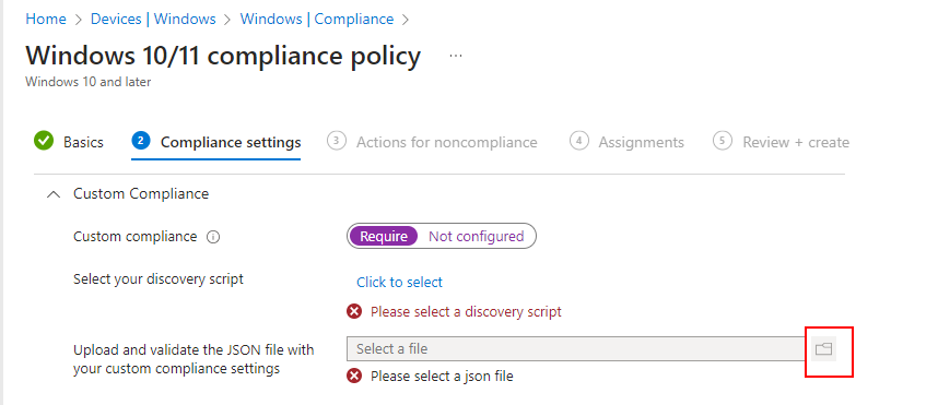 Why can't I upload JSON to compliance policy on Intune? - Microsoft Q&A