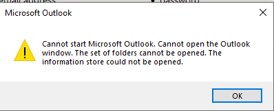 Microsoft Outlook icon - cannot start Microsoft Outlook. Cannot open the Outlook window. The set ...