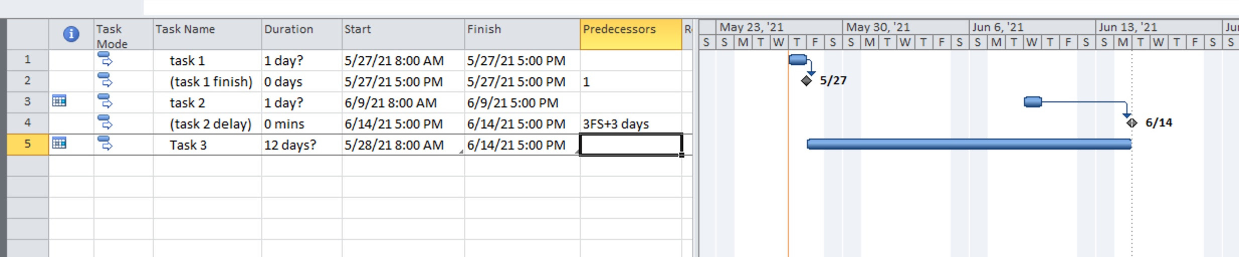 MS Project - start Task 3 based on Task 1 and finish based on Task 2 ...