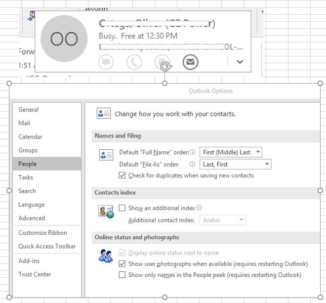 Outlook display online status next to name grayed out for Skype for ...