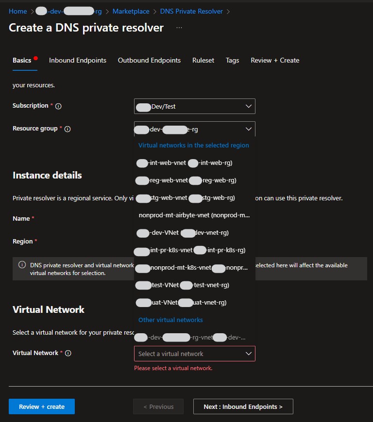 Private DNS resolver is unable to be assigned to a VNet in the same region - Microsoft Q&A