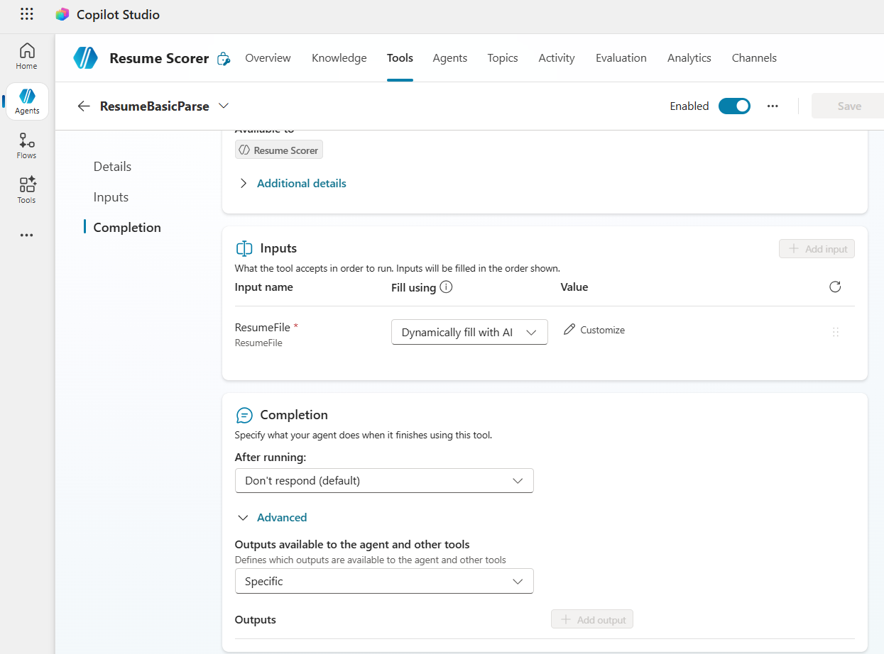 'Add Output' is disabled in Copilot Studio's Prompt tool even with ...