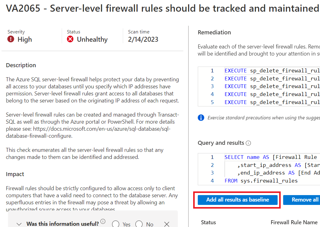 Server-level firewall rules should be tracked and maintained at a strict minimum - Microsoft Q&A