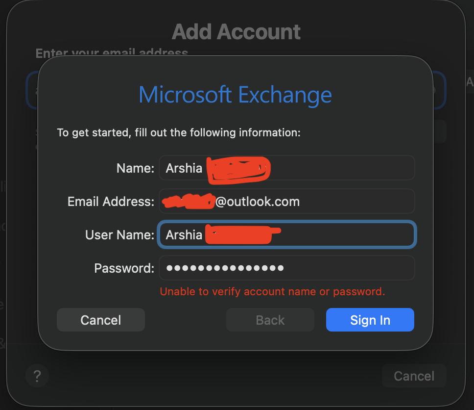 Unable to add Exchange email address in Apple Mail on Mac - Microsoft Q&A