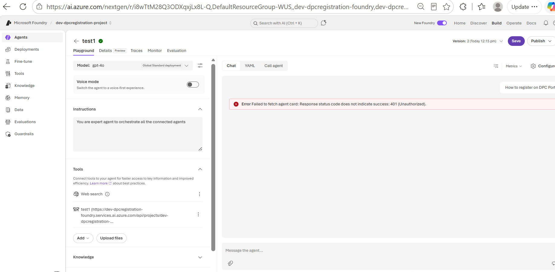 Facing issues when trying to use A2A along with Azure AI foundry agents ...