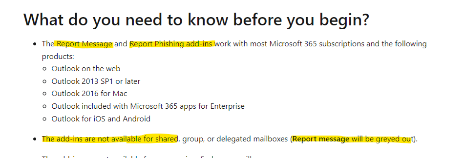 Button for report, not available in Shared mailbox in Outlook OWA ...