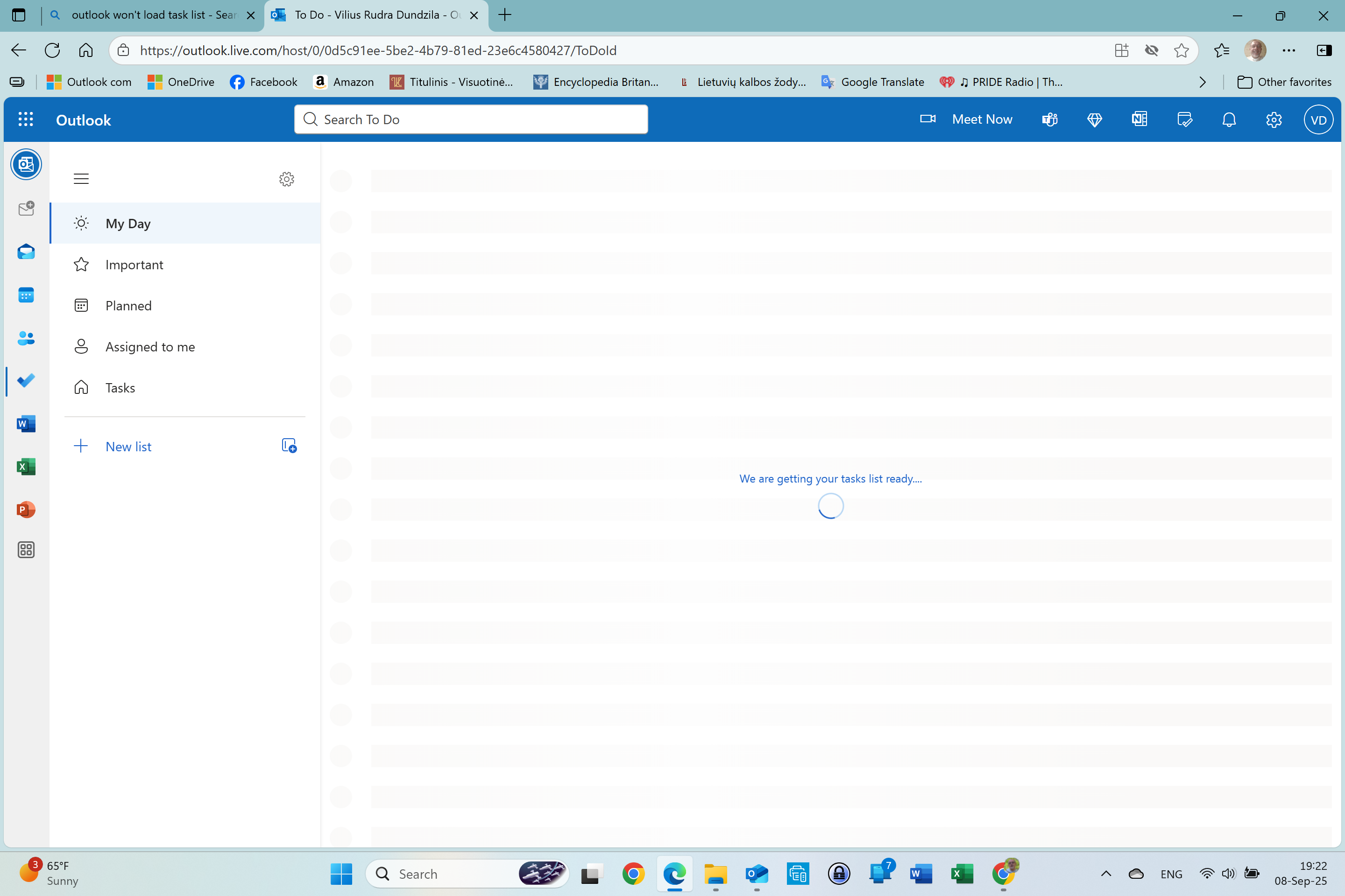 Outlook Live To Do List Stuck on "We are getting your task list ready ...