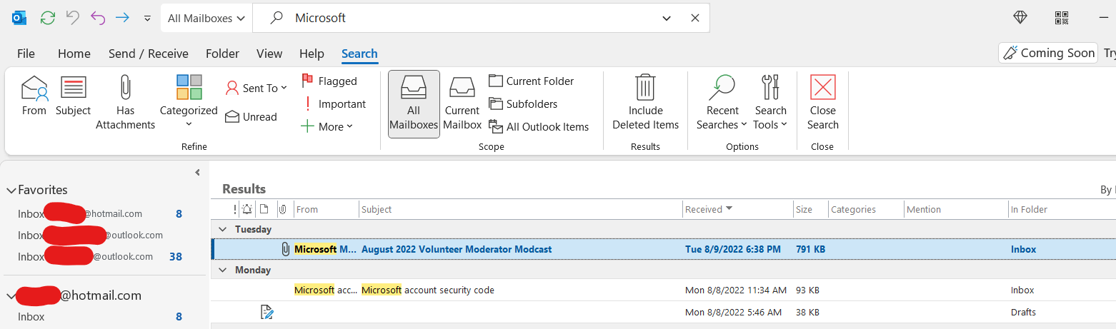 Search for Emails in the second/third Outlook account - Microsoft Q&A