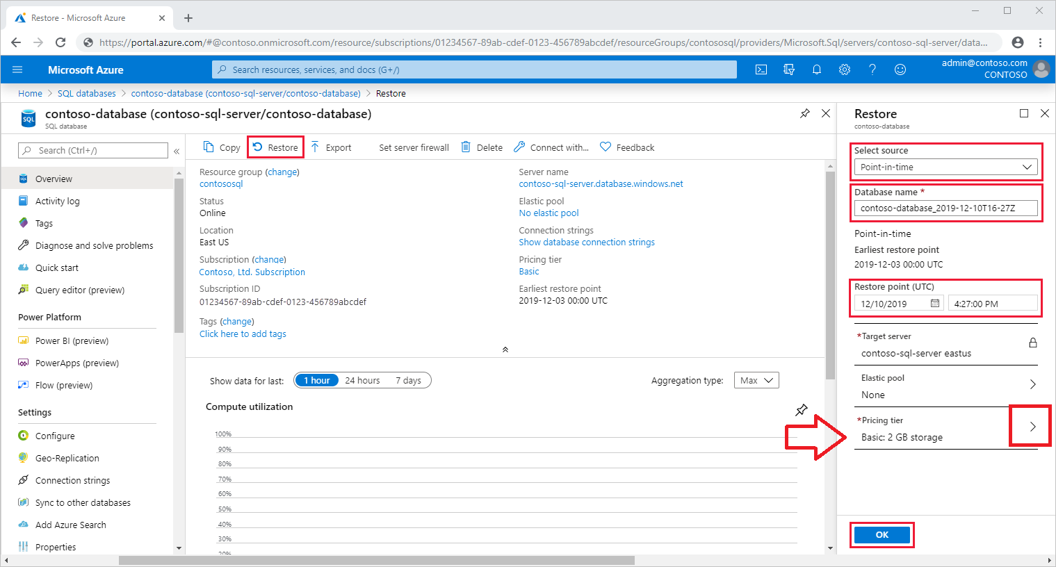 Unable to restore database because of size, unable to change target ...