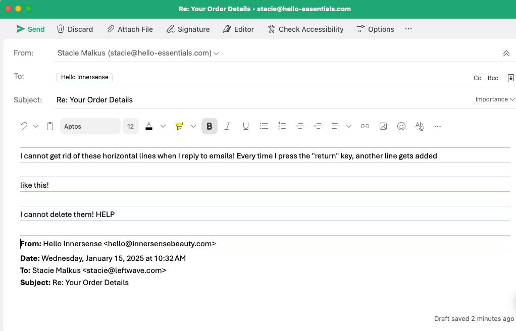 Grey horizontal lines are inserted on all email replies in Microsoft ...