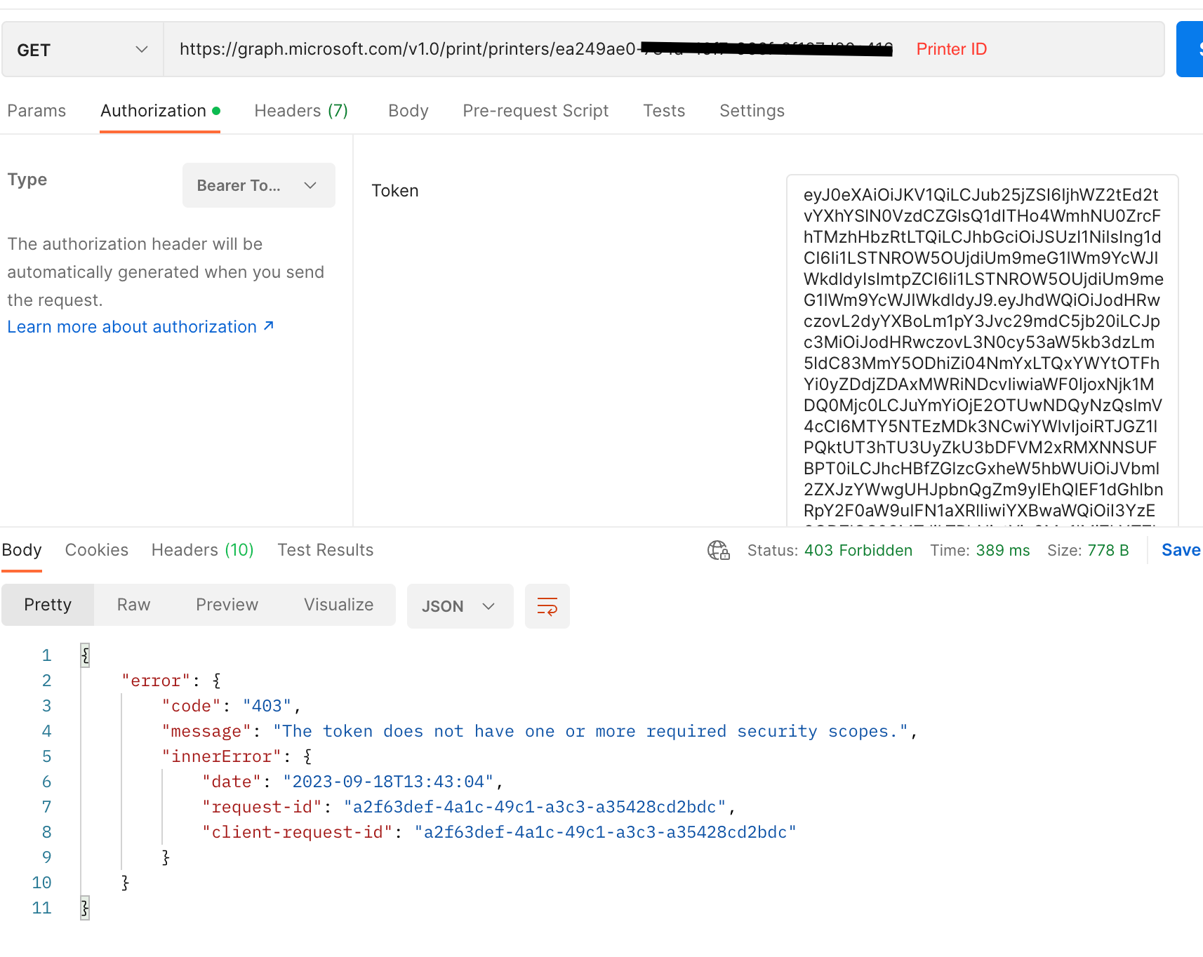 Application token does not work for Get Printer Microsoft Graph API - Microsoft Q&A