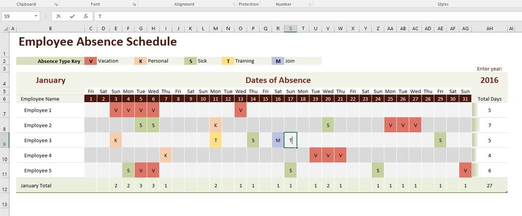 Excel Template - Employee Absence Schedule - Microsoft Q&A