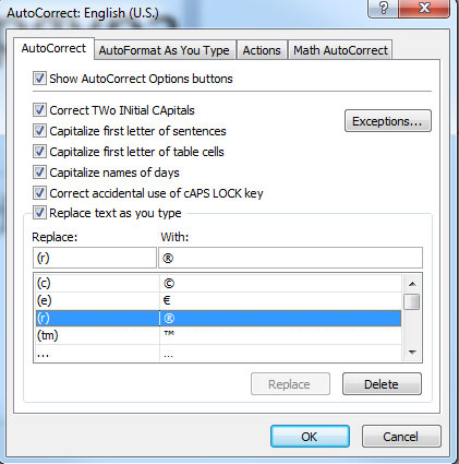 Registered Mark does not superscript in AutoCorrect - Microsoft Q&A