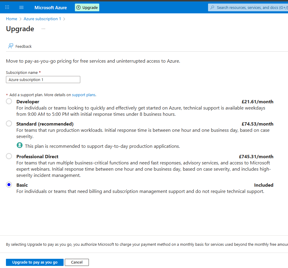 Azure subscription 1 - free trial - Cancel button is greyed out ...