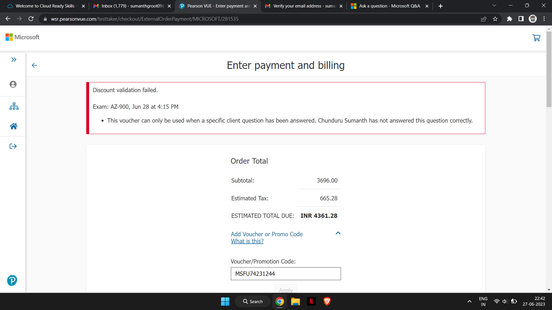 I'm cant getting redeem code redeemed for my microsoft account - Microsoft Q&A