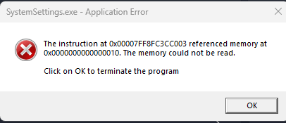 Runtime and settings error (Win 11) - Microsoft Q&A