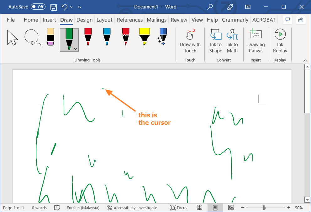 How to stop word pen cursor turn into a dot? - Microsoft Q&A