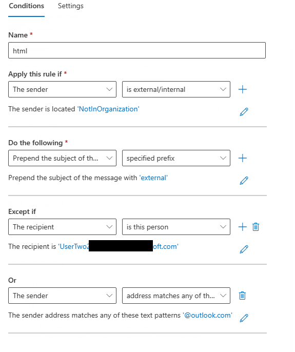 Exchange online mail flow rules exception - Microsoft Q&A
