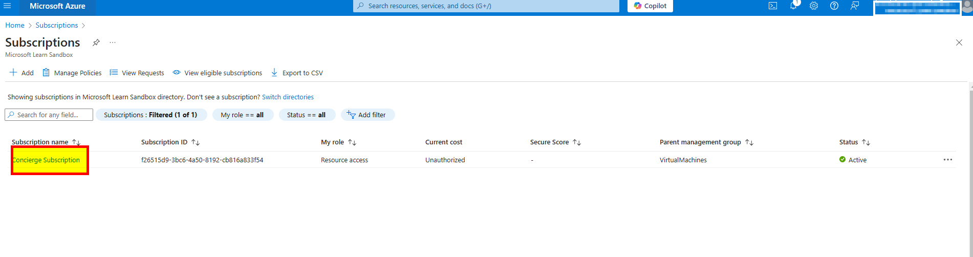 learn sandbox subscription - Microsoft Q&A