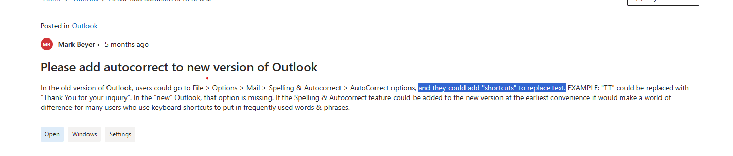 Where is Autocorrect Options in "New" Outlook? - Microsoft Q&A