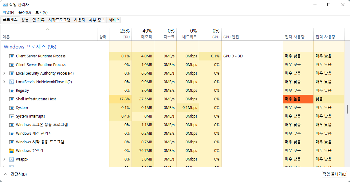 'Microsoft 사진' 앱 사용 시 Shell Infrastructure Host(sihost.exe)의 과도한 CPU ...
