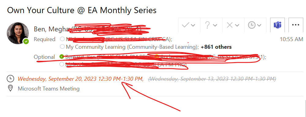 Teams Meeting update to time change not reflecting on calendar ...