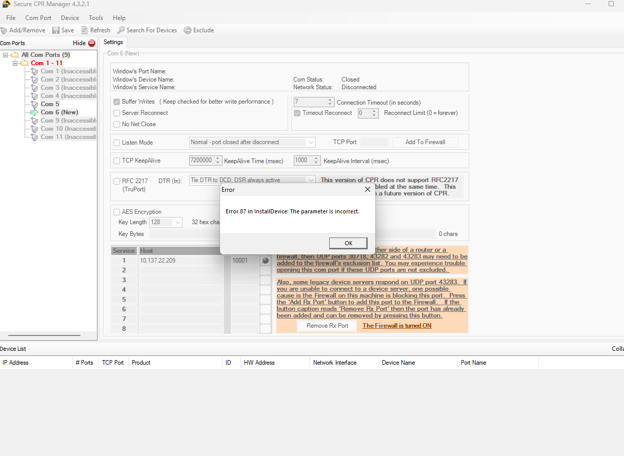 Error 0x57: The parameter is incorrect. (SCPR Manager error ...